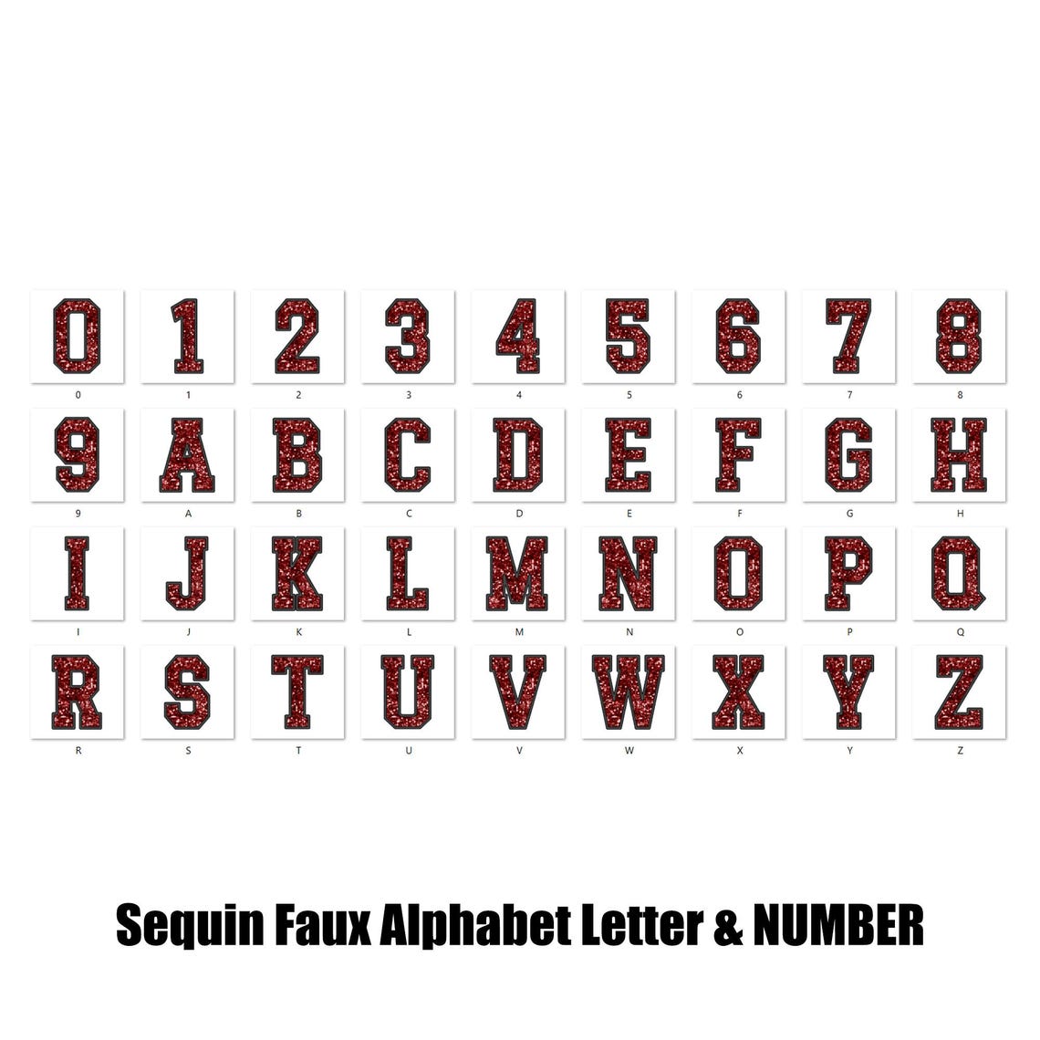 Maroon Sequin Alphabet & Number Clipart: Embroidered Stitched Alpha ...