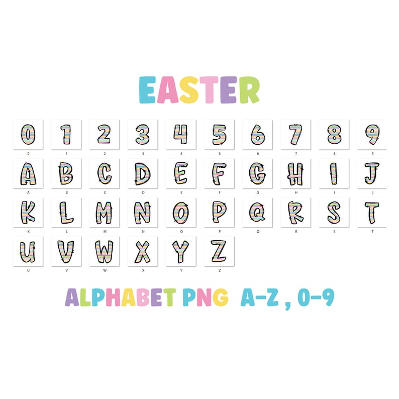 Easter Alphabet Doodle Letters PNG Bundle Bunny Easter - Etsy