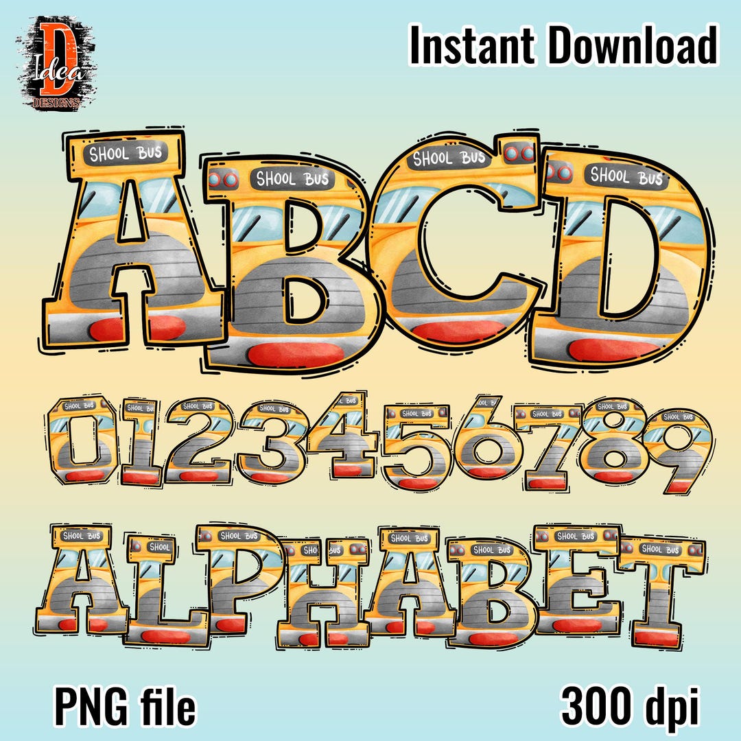 School Bus Back to School Doodle Letters & Numbers PNG, Alpha Doodle ...