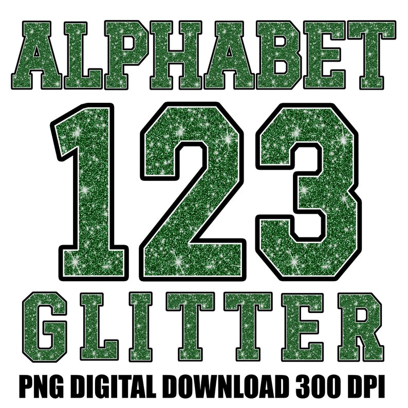 Glitter Sport Alphabet Letters and Number Set Clipart , Green Alpha PNG ...