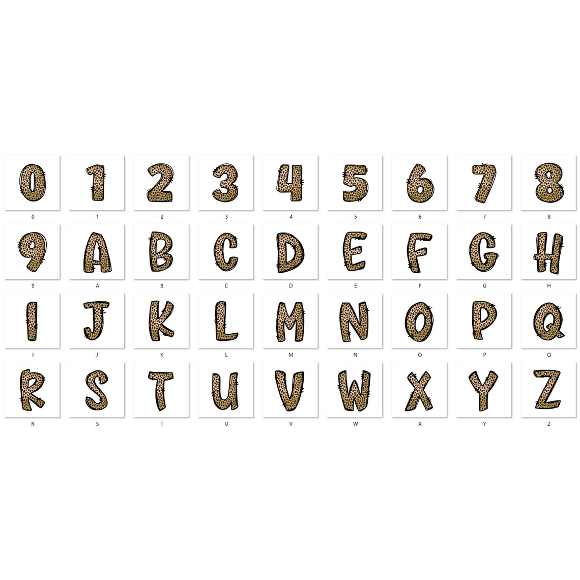 Safari Animal Print Alphabet & Numbers: Zoo Doodle Letters (digital ...