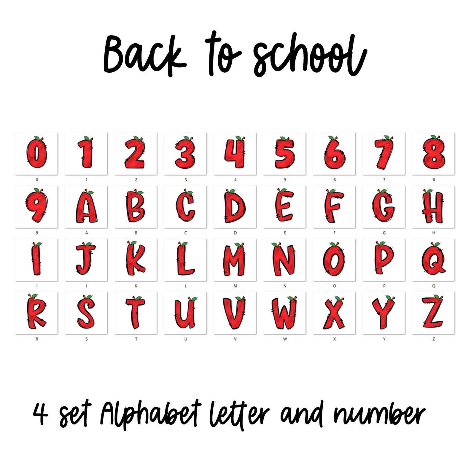 Doodle Alphabet PNG: Back to School Letters & Numbers (digital Download ...