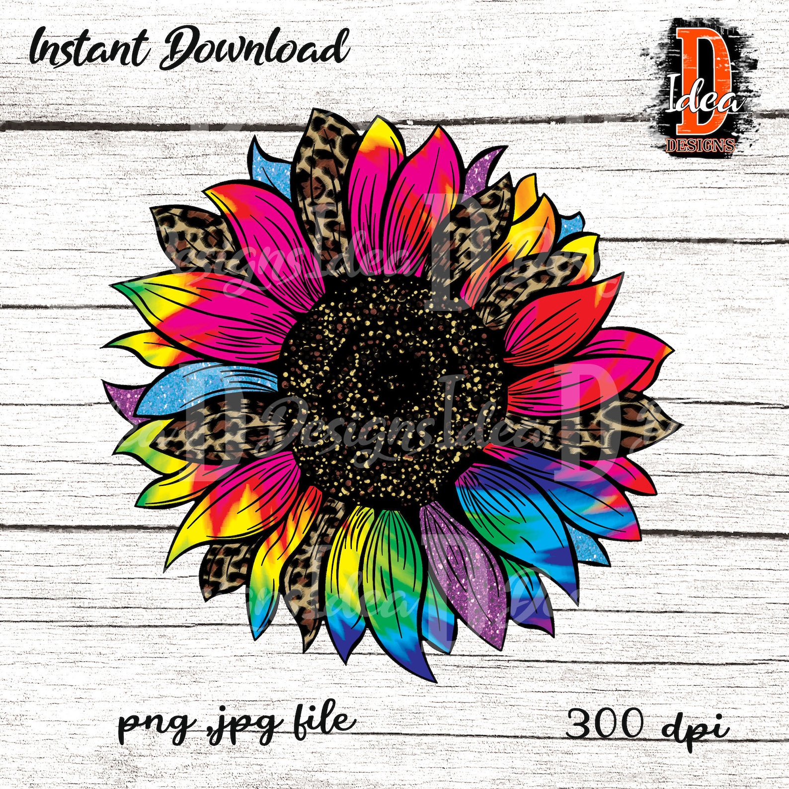 Tie Dye Leopard Sunflower Sublimation Png,colorful Sunflower ...