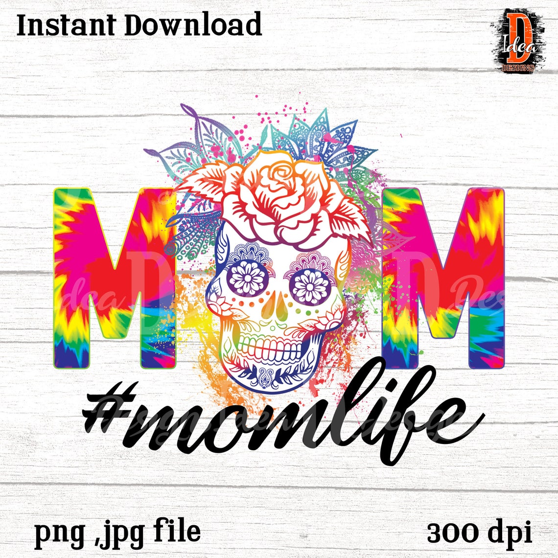 Mom Life Sugar Skull Sublimation Png Colorful Sublimation Etsy
