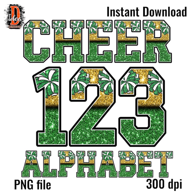 Green & Gold Glitter Cheer Letters PNG Bundle (digital Download) - Etsy