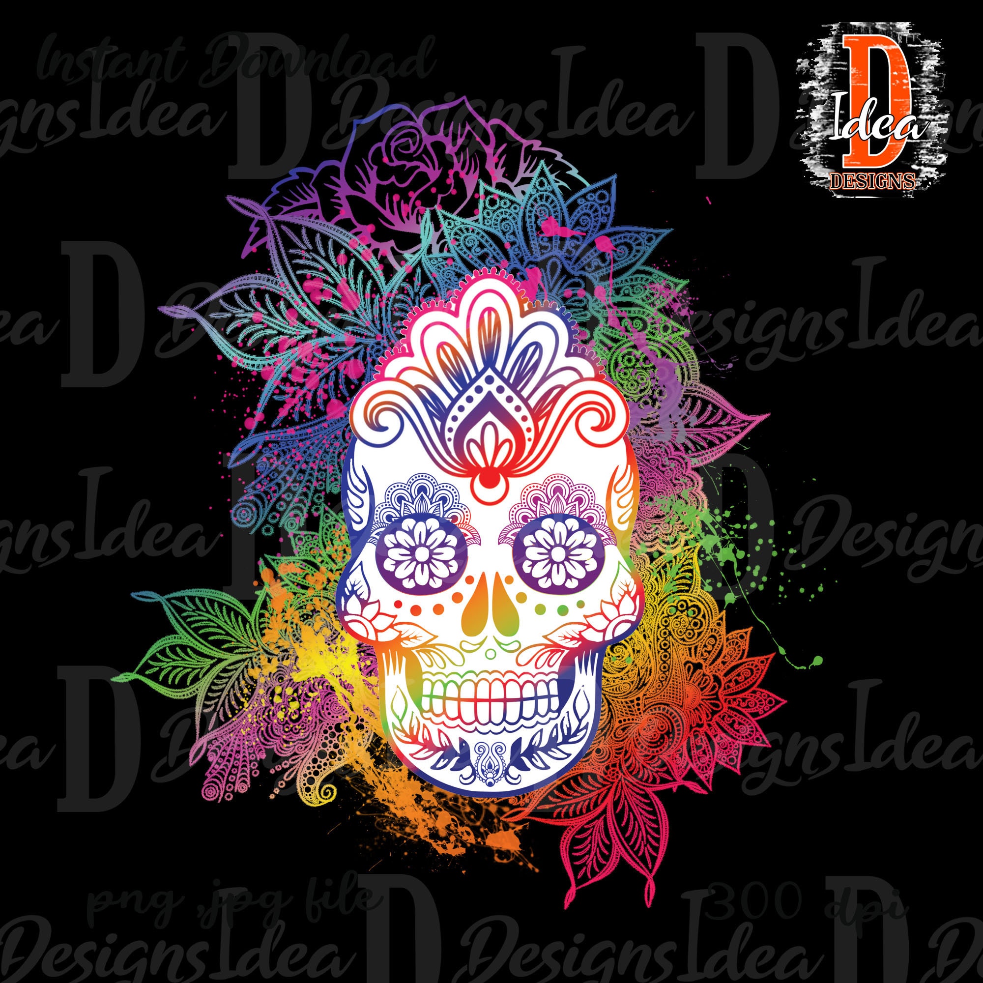 Colorful Skull Png Download Colorful Sugar Skull Png File - Etsy