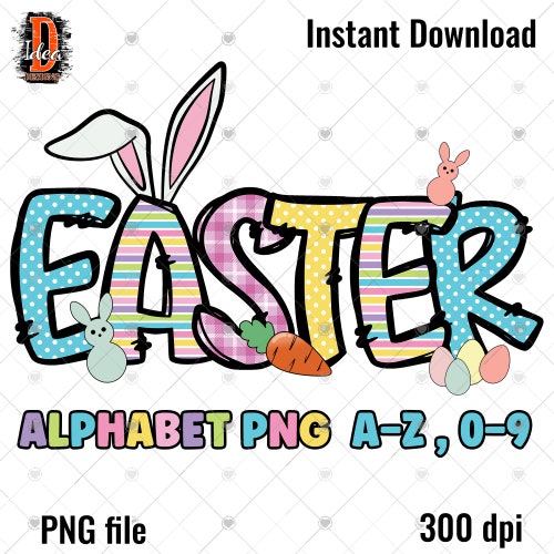 Easter Alphabet Doodle Letters PNG Bundle , Bunny, Easter Eggs, Alpha ...