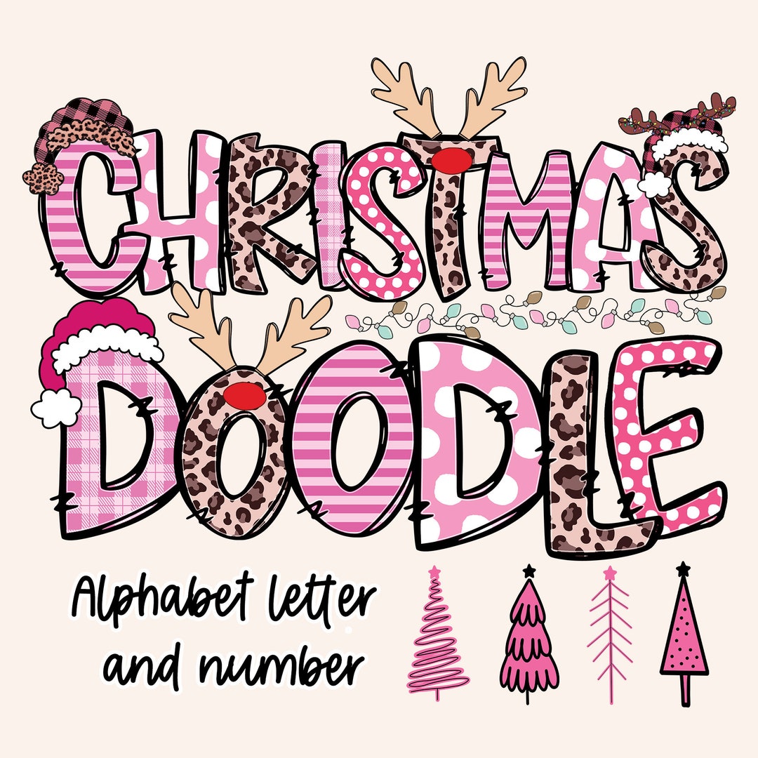 Pink Christmas Doodle Alphabet: PNG Clipart Bundle (digital Download ...
