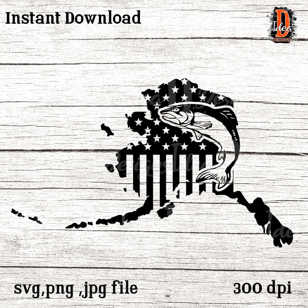 Alaska Salmon Fishing SVG: American Flag Scene (digital Download) - Etsy