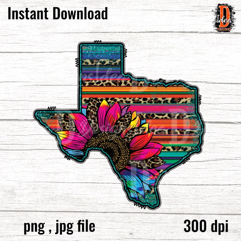 Texas Serape Leopard Sunflower Sublimation Design (PNG, JPG Digital ...