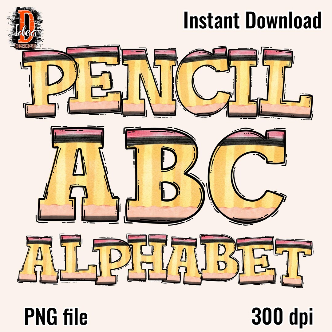 Pencil School Alphabet Doodle Letters & Numbers Sublimation PNG, Alpha ...