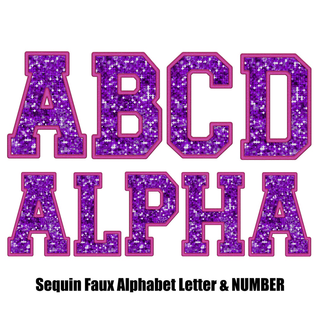Sequin Faux Purple Pink , Glitter Embroidered Alphabet Letters & Number ...