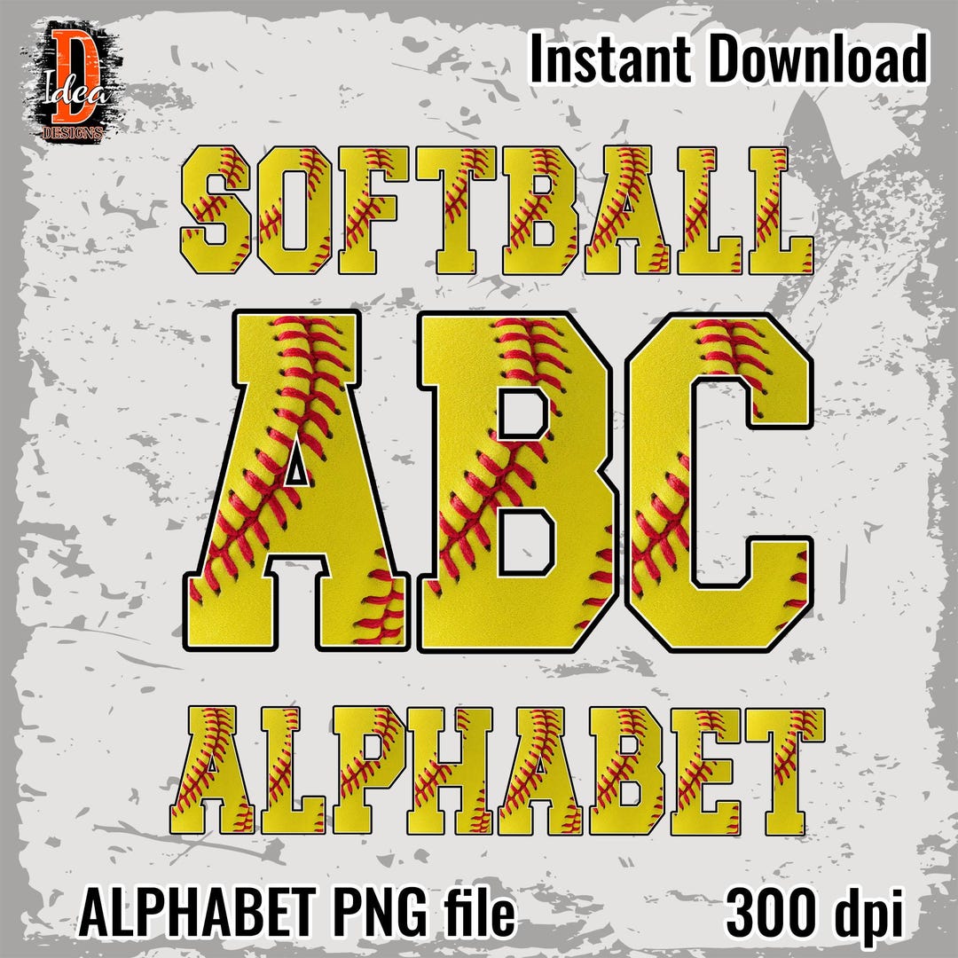 Softball Letters & Numbers PNG Bundle: Stitch Doodle Font (digital ...