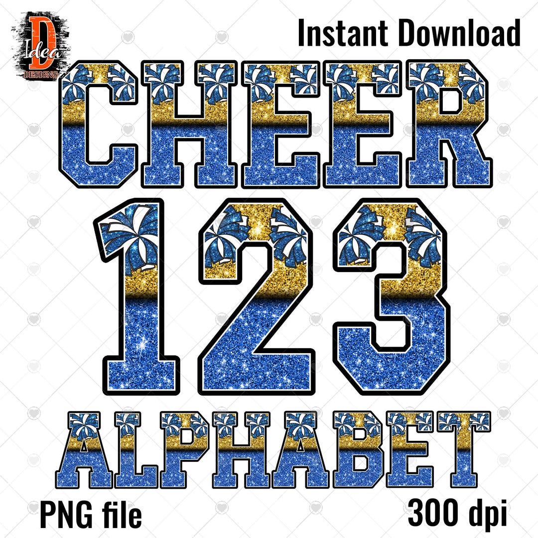 Cheer Letters Royal Blue and Gold Glitter Alphabet Letters PNG Bundle ...