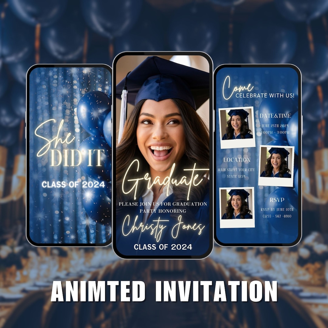 Navy Blue Grad Party Digital Invite, Save the Date Grad, Grad Party ...