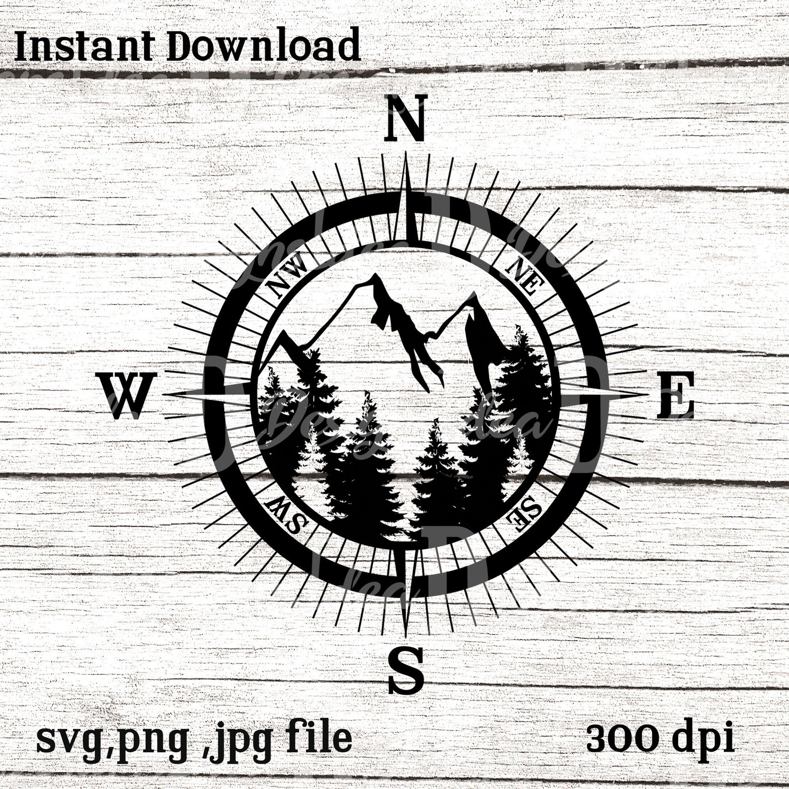 Mountains and Trees Compass SVG: Outdoor Adventure Cut Files (digital ...