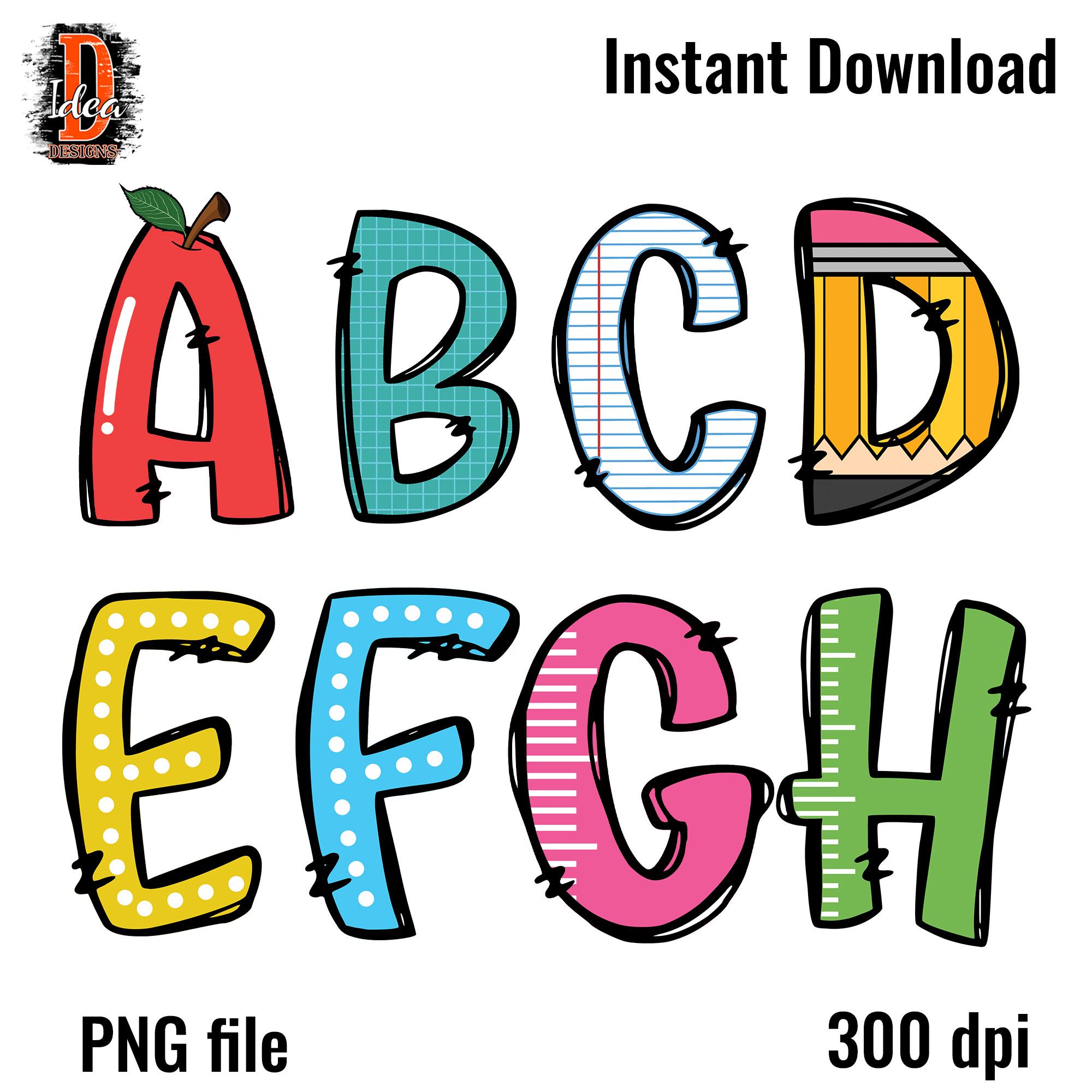 School Alphabet Doodle PNG: Back to School Clipart (digital Download ...