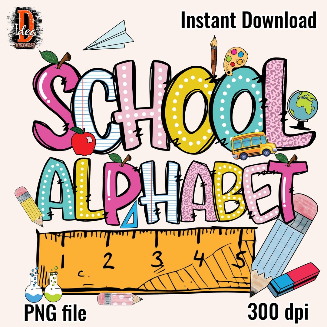 School Alphabet Doodle Letters & Numbers Sublimation PNG ,alpha Doodle ...