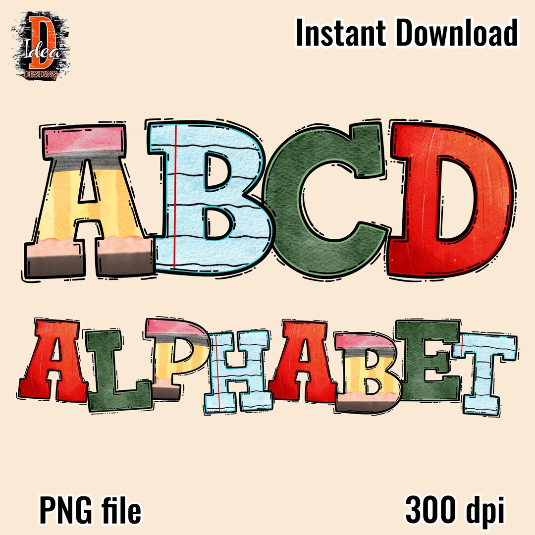 Doodle A-Z Letters & Numbers PNG: Back to School Alpha Pack (digital ...