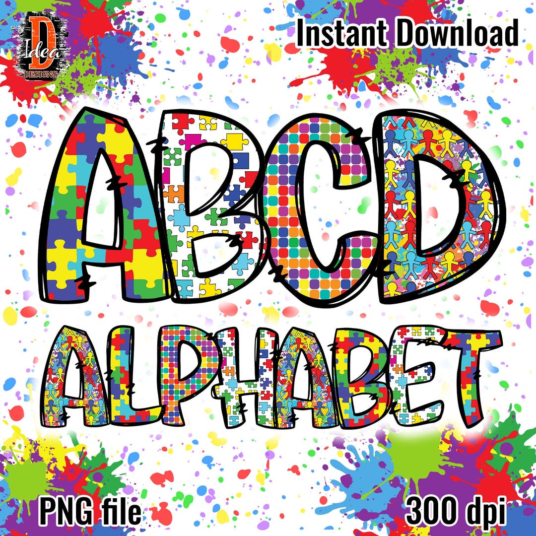 Autism Awareness Alphabet & Numbers PNG: Puzzle Letter Sublimation ...
