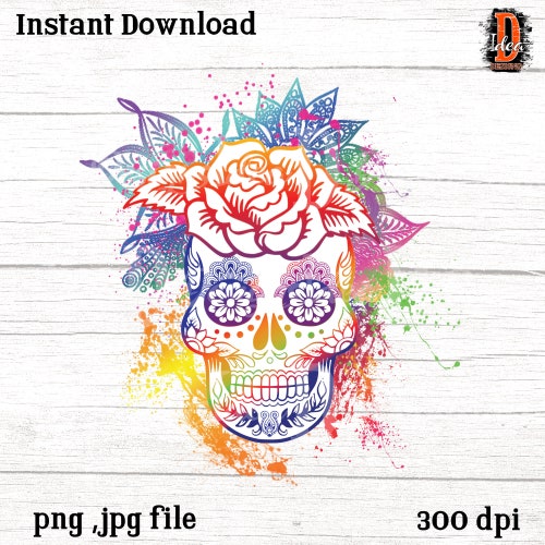 Colorful Skull Png Digital Download Colorful Sugar Skull - Etsy