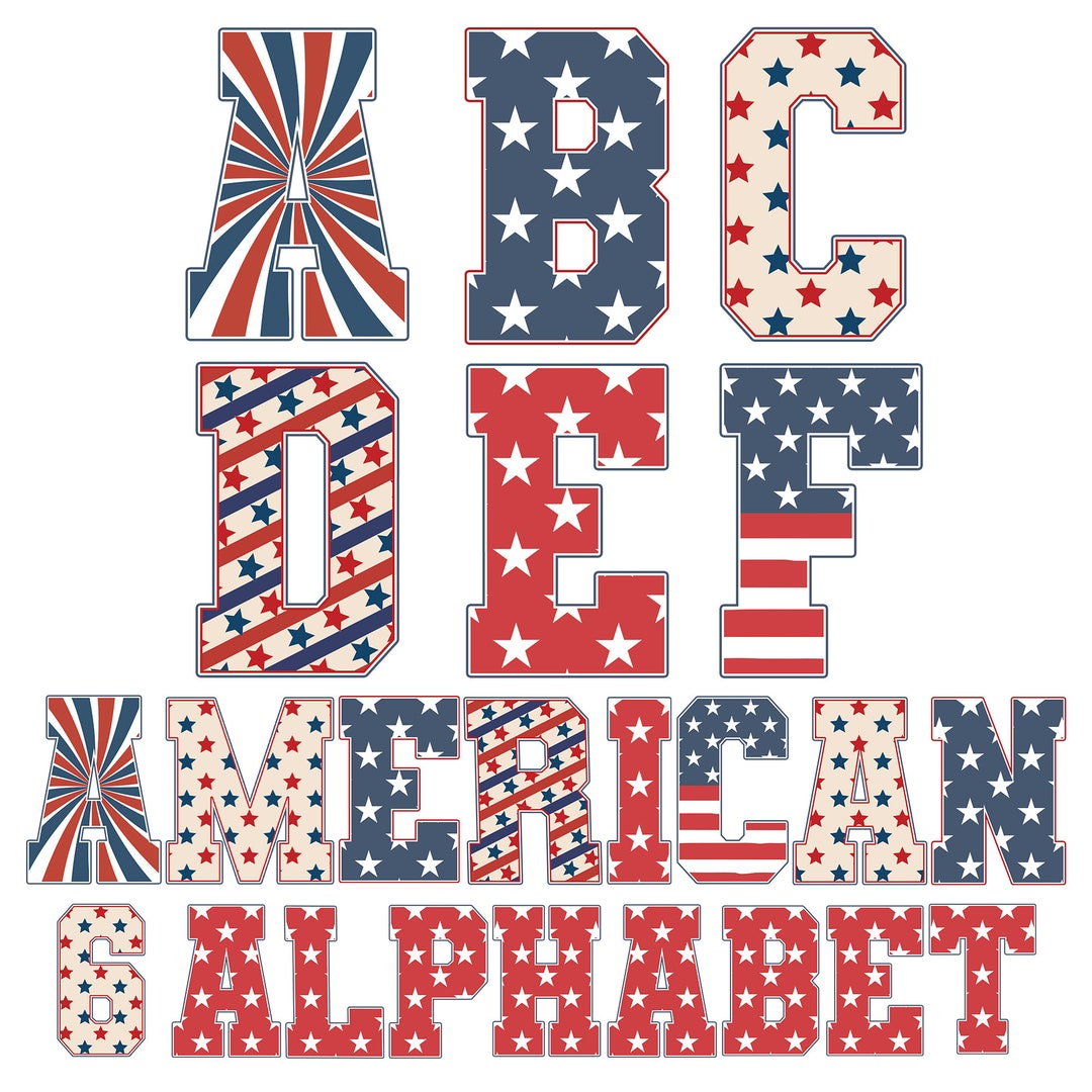Bundle Patriotic Alphabet PNG Sublimation , 4th of July , Independence ...