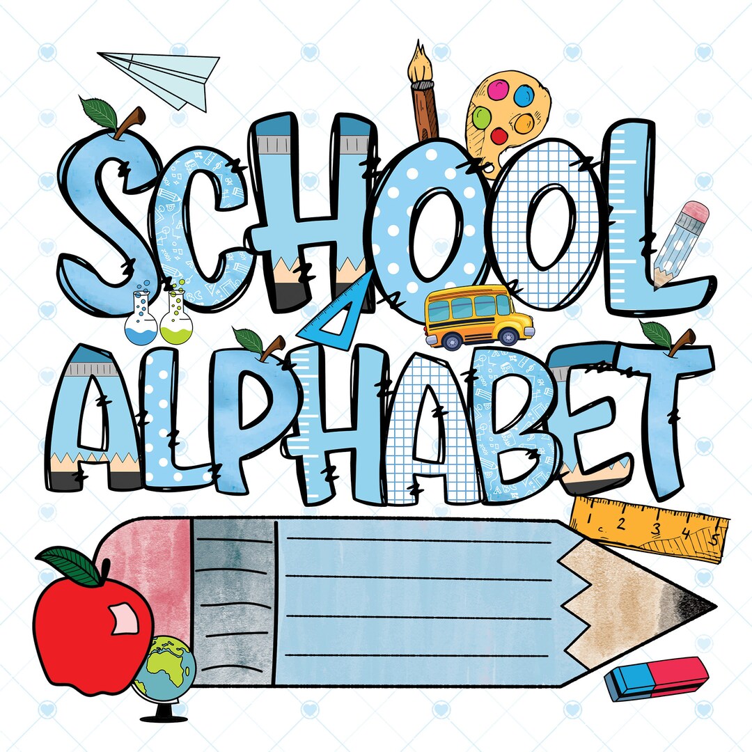 School Alphabet Doodle Letters & Numbers Sublimation PNG ,blue Alpha ...