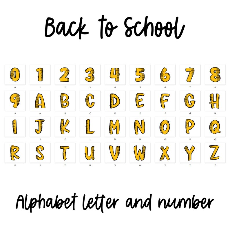 Doodle Alphabet PNG: Back to School Letters & Numbers (digital Download ...