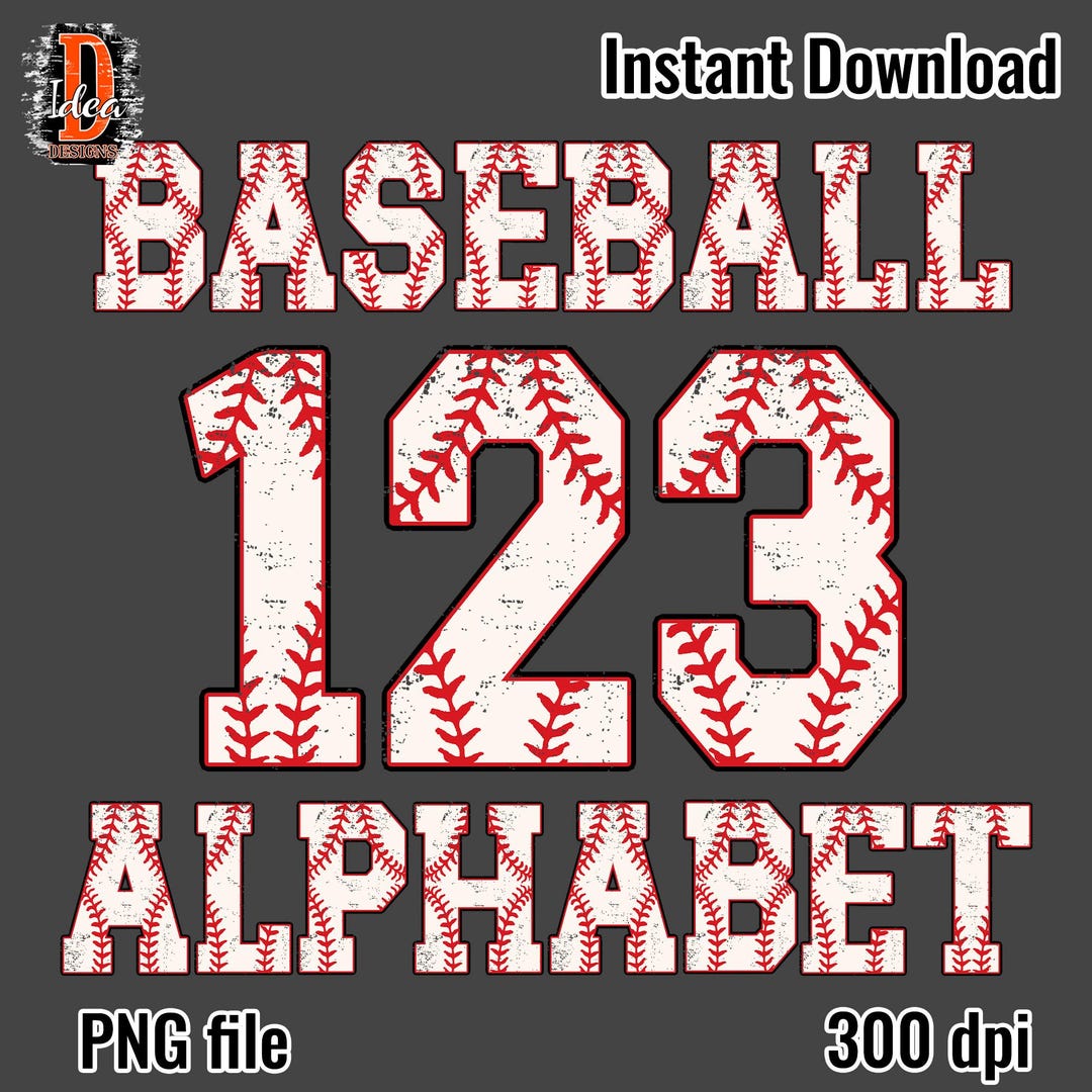 Baseball Numbers A-Z, 0-9 Alphabet Number PNG Bundle Softball, Baseball ...