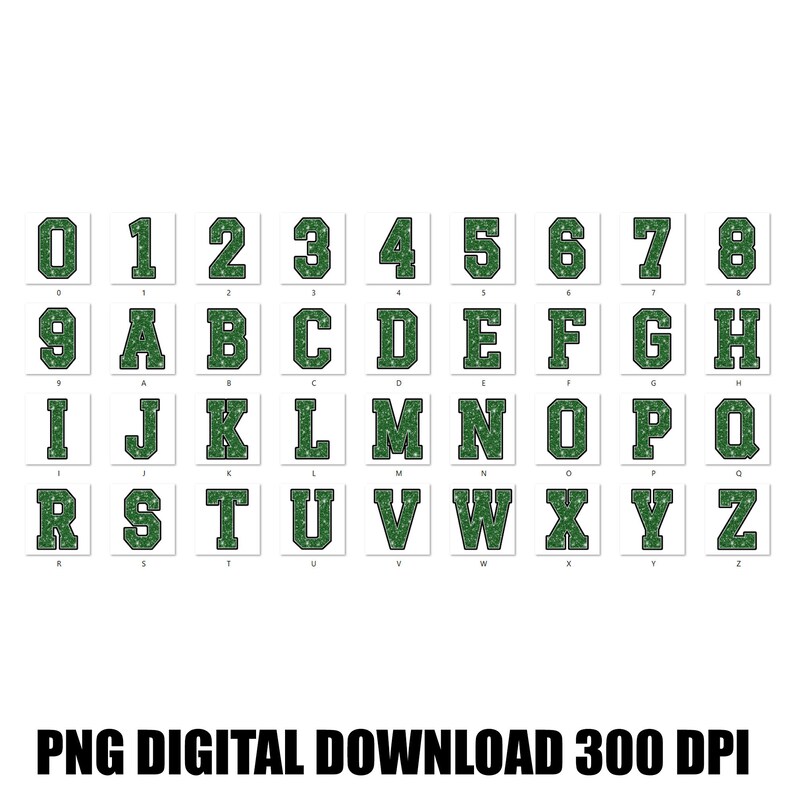 Glitter Sport Alphabet Letters and Number Set Clipart , Green Alpha PNG ...