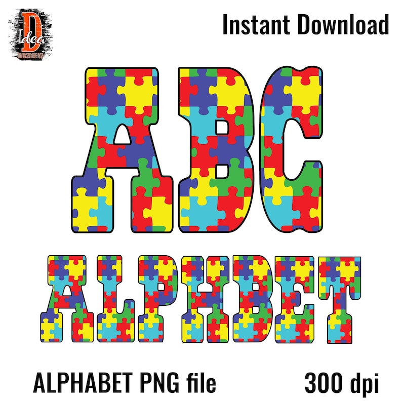 Autism Awareness Alphabet & Numbers PNG: Puzzle Letter Sublimation ...