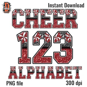 Cheer Letters PNG Bundle: Red & Black Glitter Alphabet (digital ...