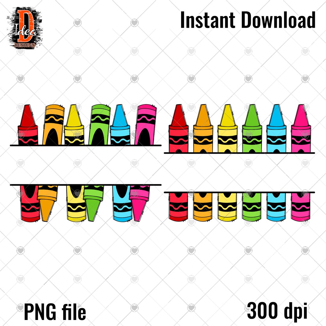 Crayons Doodle Split for Monogram Sublimation PNG File Digital Download ...