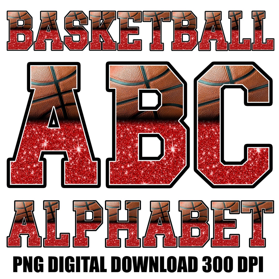 Basketball Alphabet Red Glitter Letters PNG Bundle , Basketball Sports ...