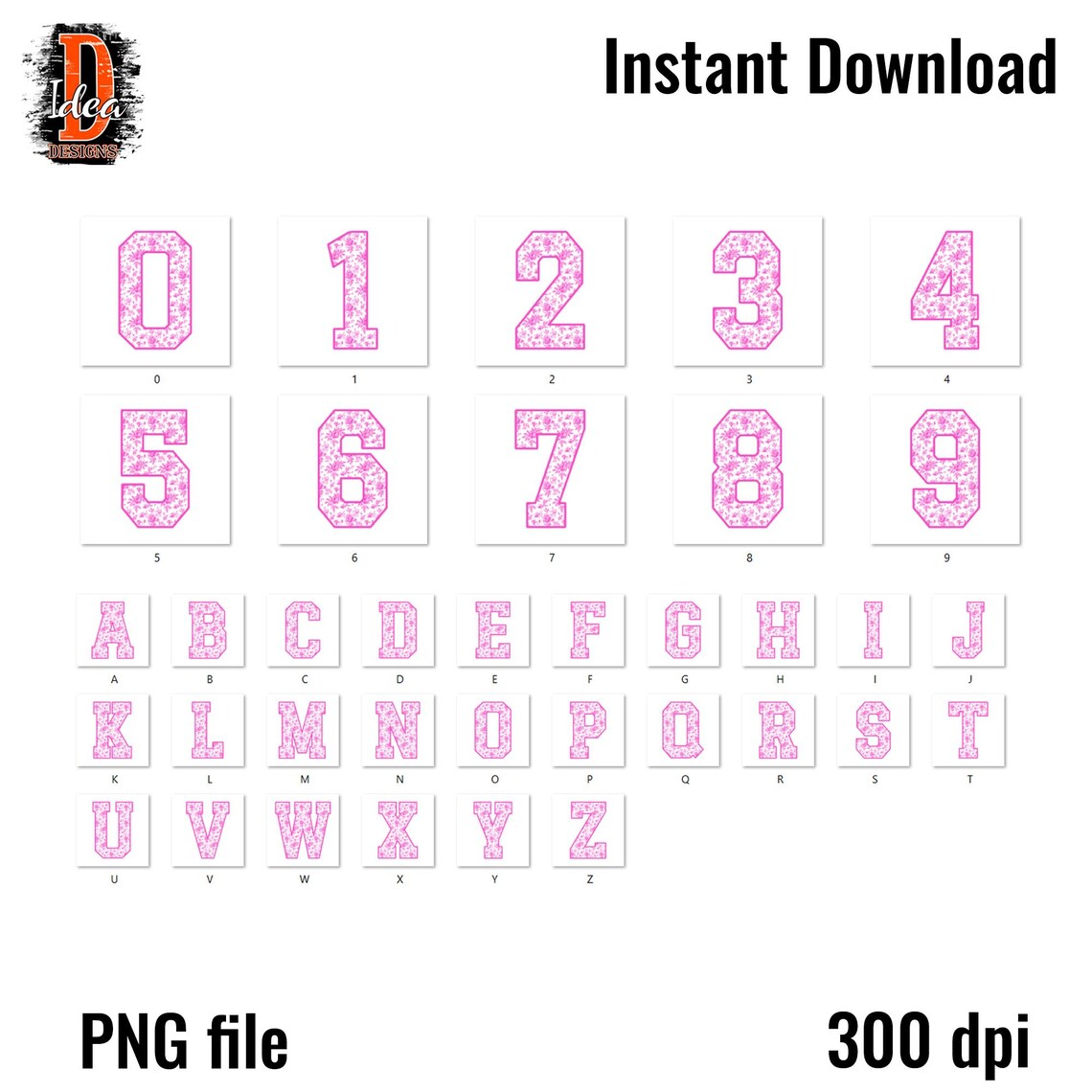 Pink Floral Alphabet PNG: Watercolor Toile Letters (digital Download ...