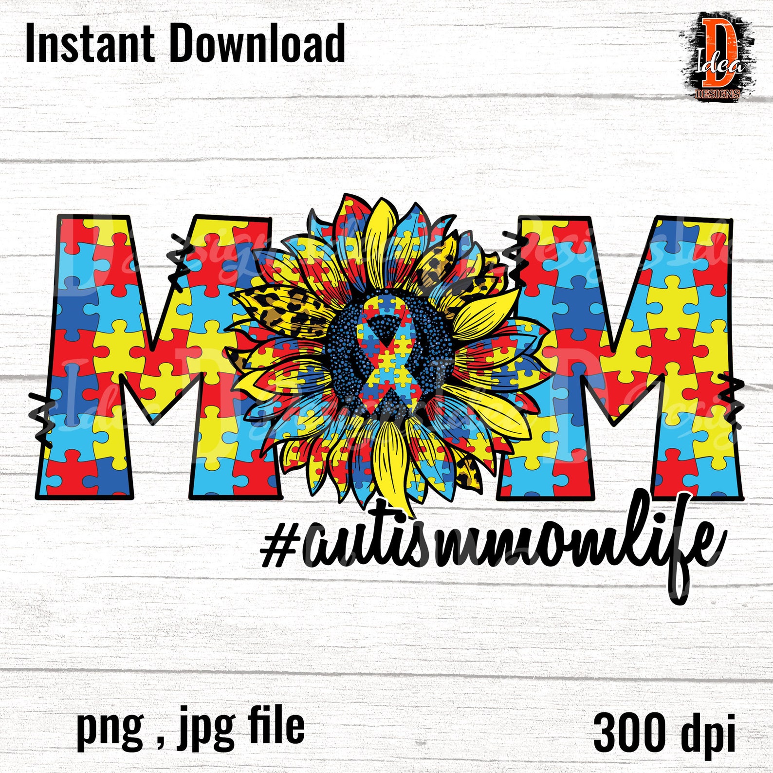 Autism Mom Life Leopard Sunflower PNG: Sublimation Design (digital ...