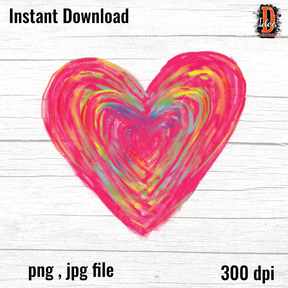 Heart Valentines Day Sublimation Png colorful Rainbow Heart | Etsy