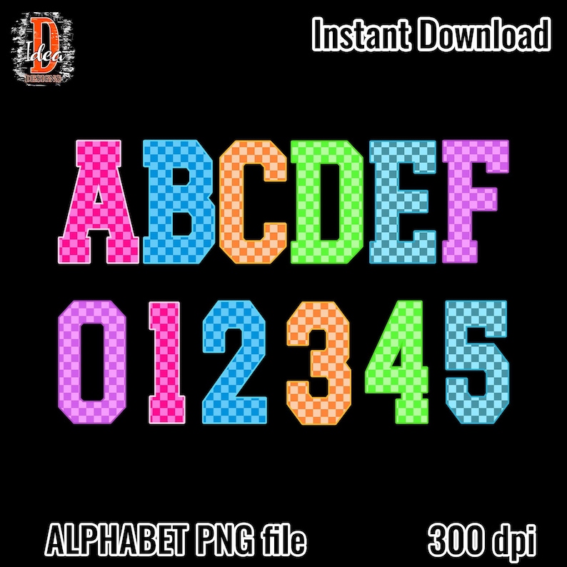 Neon Checkered Alphabet & Numbers PNG: Teacher Back to School PNG ...