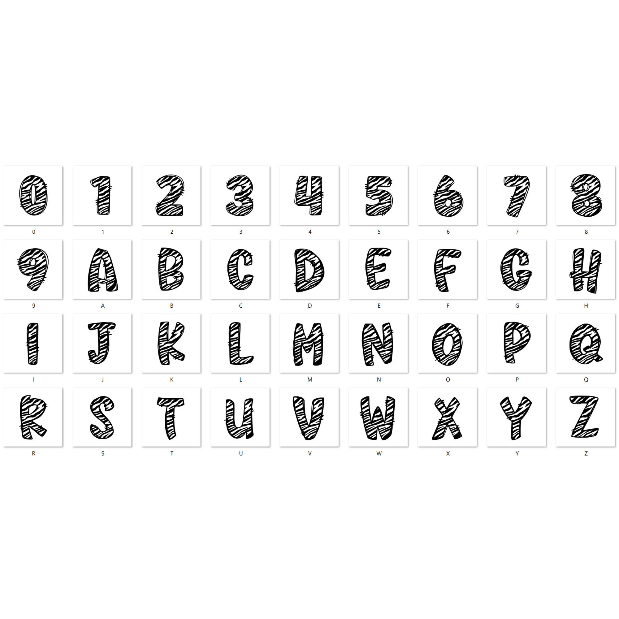 Safari Animal Print Alphabet & Numbers: Zoo Doodle Letters (digital ...