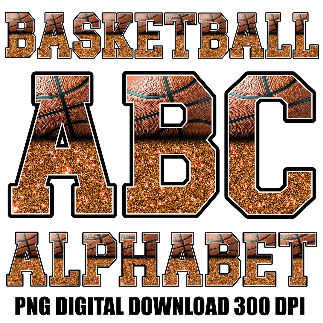 Basketball Alphabet Orange Glitter Letters PNG Bundle , Basketball ...