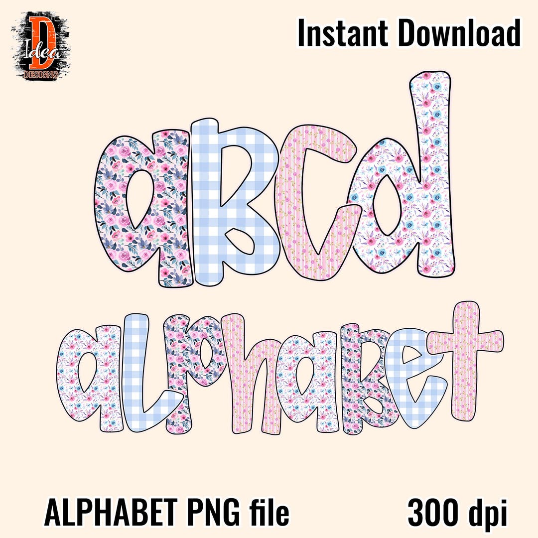 Floral Doodle Alphabet PNG Bundle: Preppy Floral Alpha, Retro Font ...