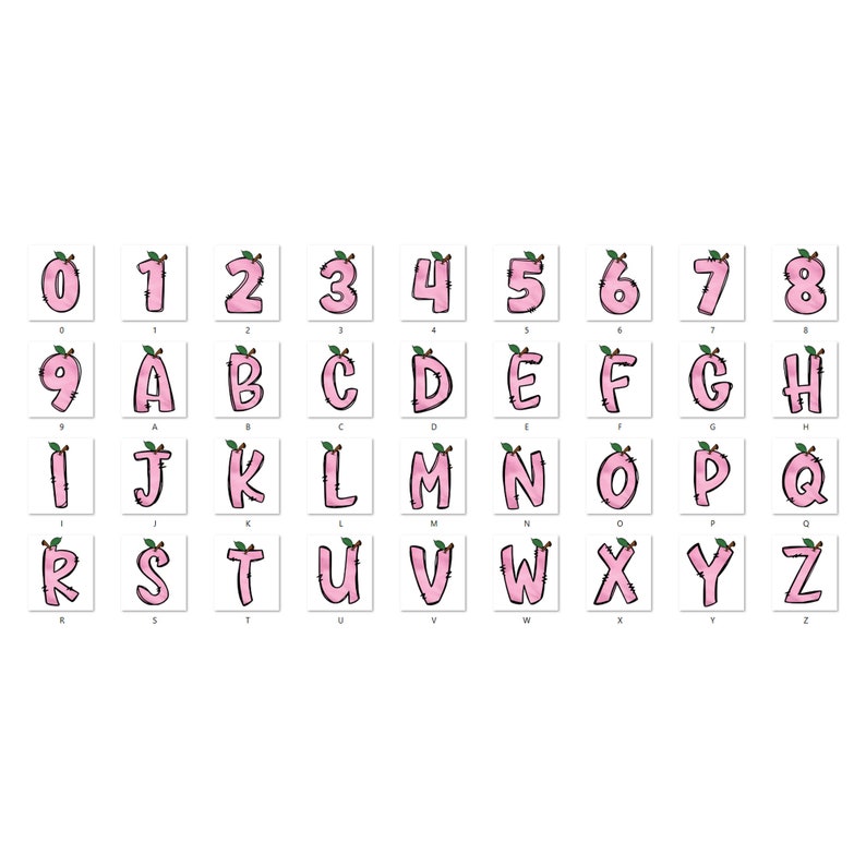 School Alphabet Doodle PNG: Pink Letters & Numbers Clipart (digital ...