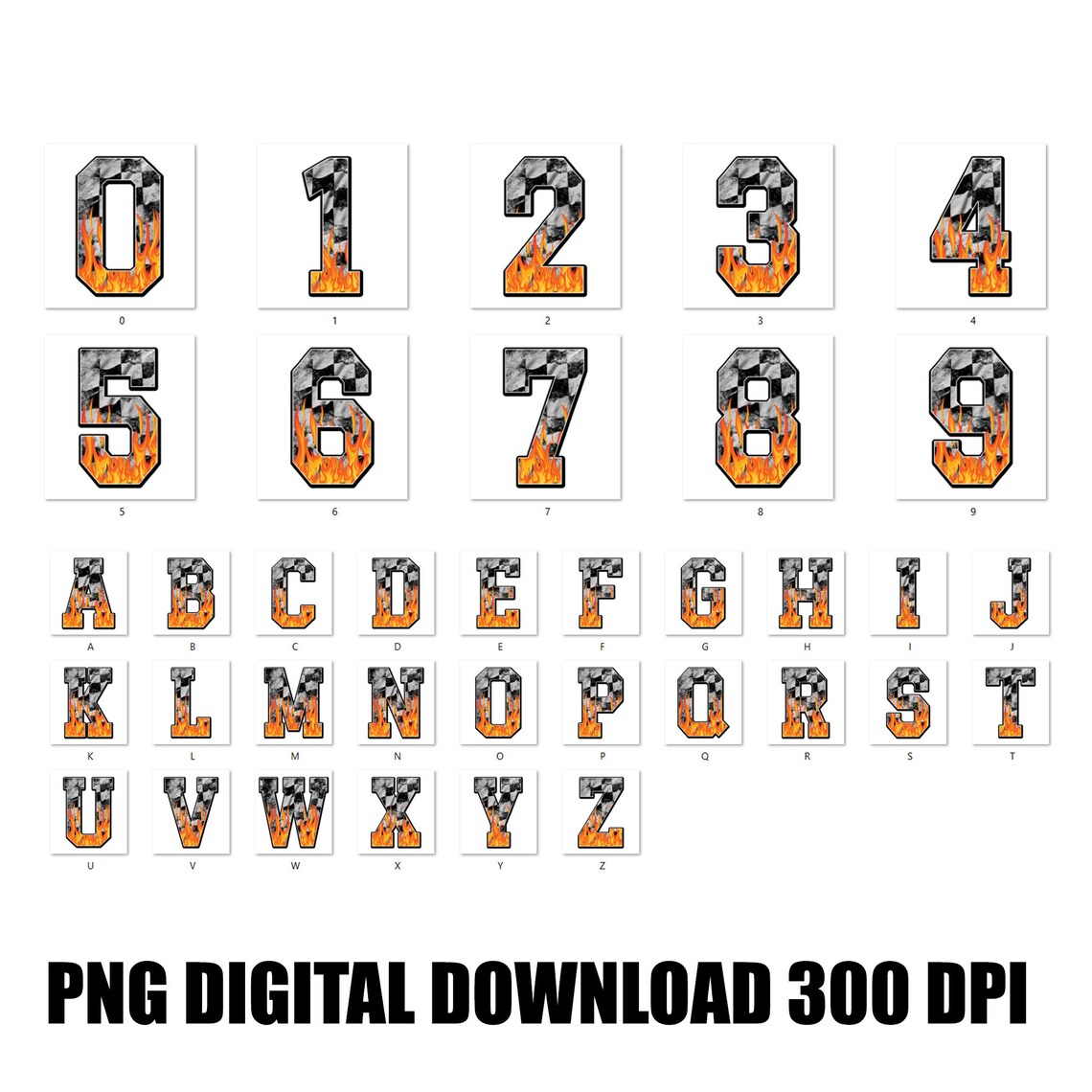 Race Car Alphabet & Numbers: Checkered Flag PNG Bundle (digital ...
