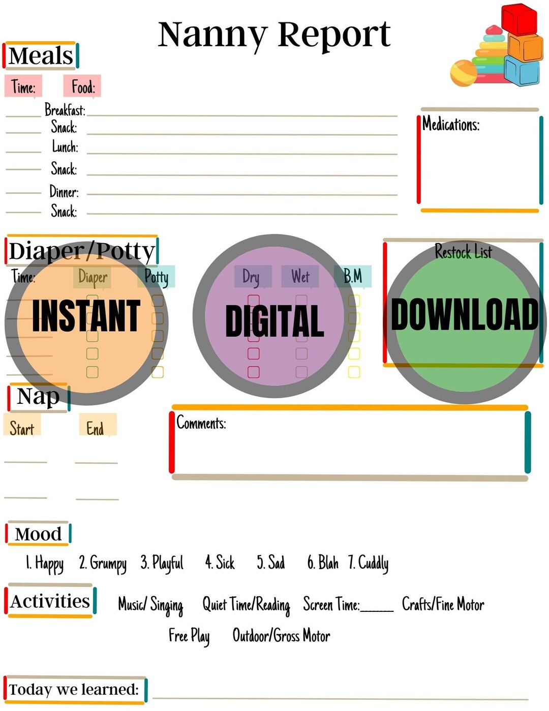 Nanny Report DAILY LOG DAILY Routine Toddler - Etsy