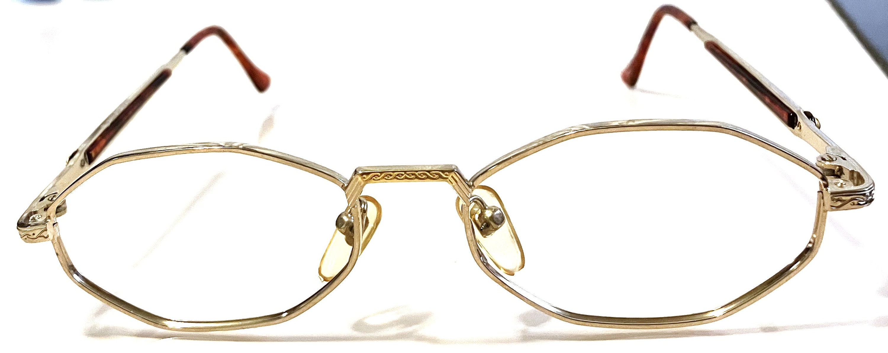 New Gold Octagon-shaped Eyeglasses no Demo Lenses Diamond-cut Bridge ...