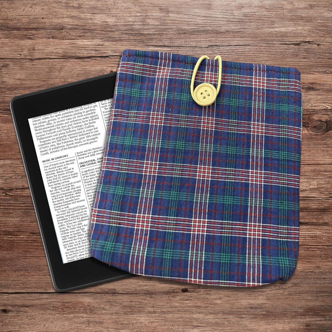 Cotton Plaid Kindle Sleeve, Padded Book Sleeve, Book Pouch Kindle ...