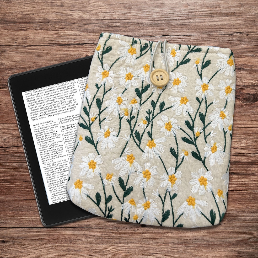 Embroidered Dandelion Kindle Sleeve, Padded Book Sleeve, Book Pouch ...