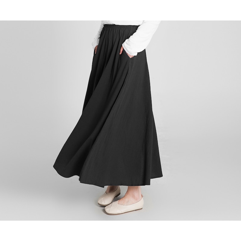 A Line Long Skirt Black - Etsy