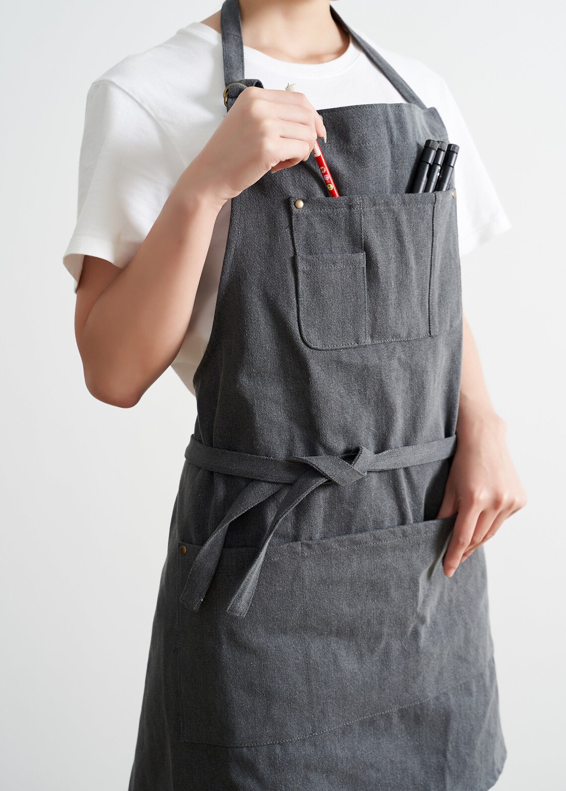 Custom Logo No Distress Denim Apron in Dark Gray Cotton Fabric, Apron ...