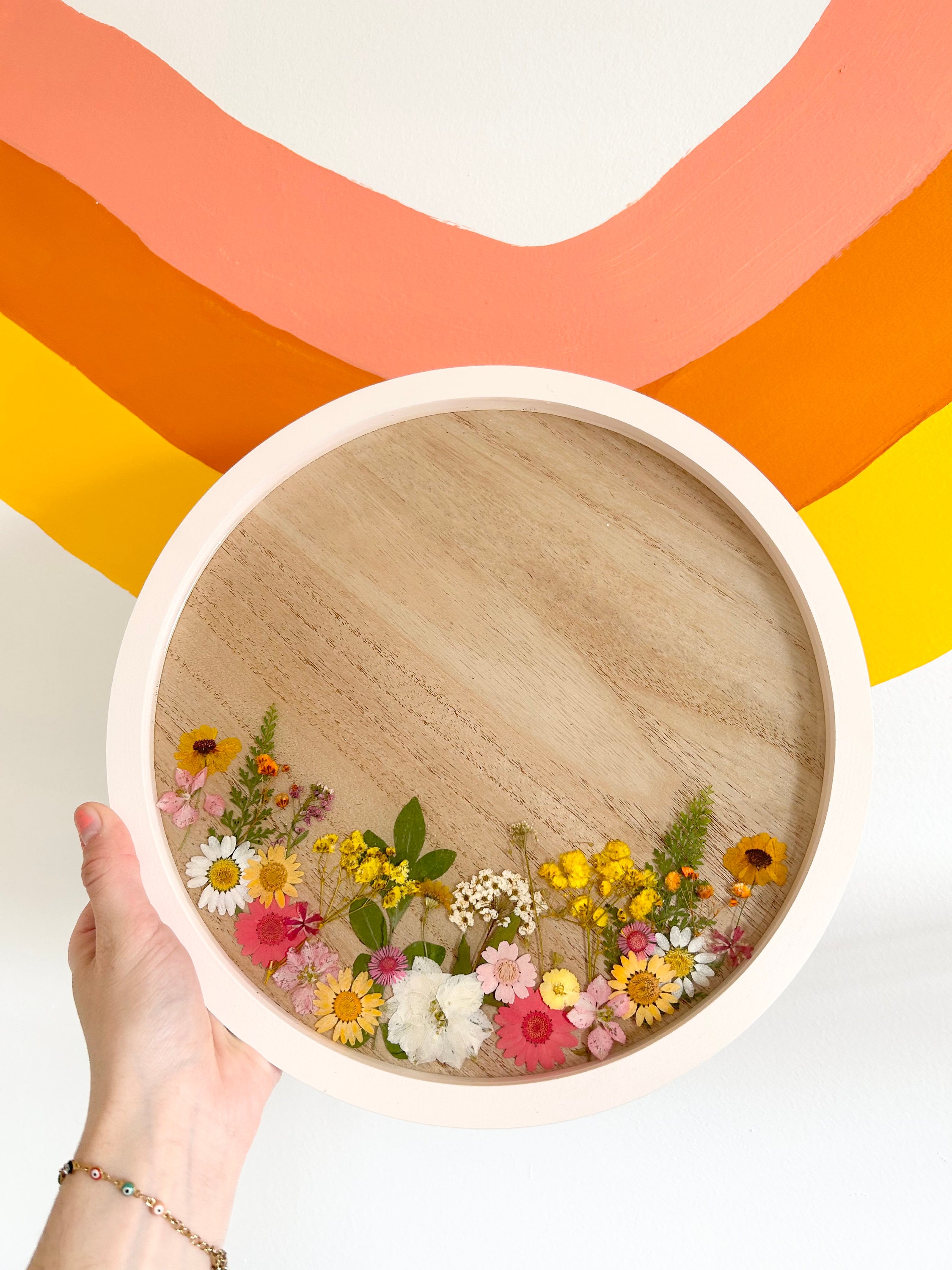 12in Round Wood & Floral Resin Tray - Etsy